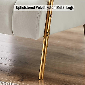 RIDFY Modern Upholstered Velvet Loveseat Sofa with 2 Pillows/Gold Metal Legs, 2 Seater Futon Sofa Couch, Cashmere Fabric Accent Mini Sofa, Living Seat for Small Spaces/Bedroom(Beige)