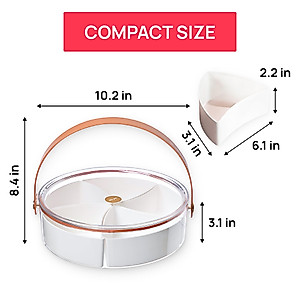 WOWZILLA Round Divided Serving Tray with Lid and Handle, Portable Snackle Box Container with 5 Compartment Trays for Fruit, Veggies, Snacks and Nuts, To Go Snack Container for Travel, Camping, Picnic