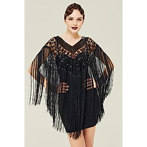 BABEYOND 1920s Shawl Wraps Long Fringed Evening Cape Sequin Beaded Party Shawl