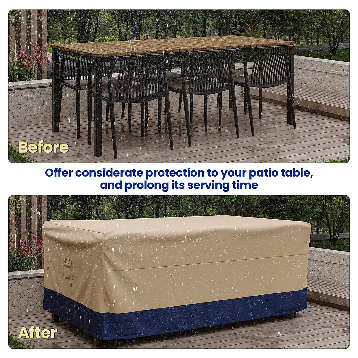 Tangkula Patio Table Set Cover, Outdoor Furniture Cover w/ Padded Handle & Click-Close Straps, Patio Furniture Cover with Air Vent, Heavy Duty PU Table & Chair Cover, 90”W x 50”D x 32”H