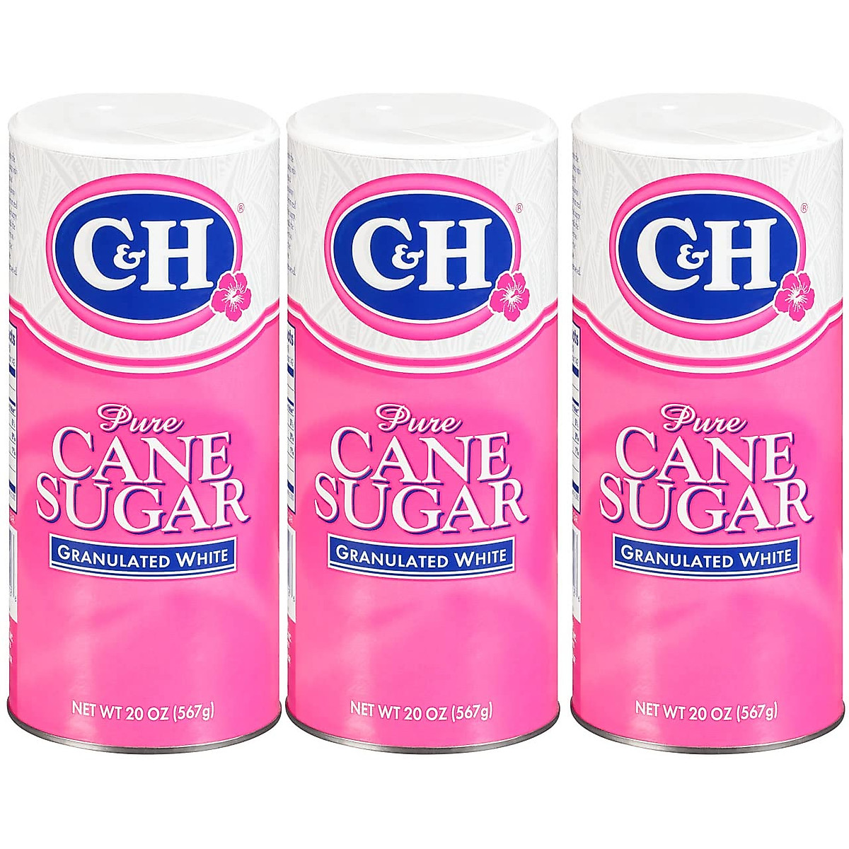 C&H Premium Pure Cane Granulated Sugar, 20 OZ Canister (Pack of 3)