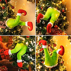 Christmas Elf Body Tree Decorations, Christmas Tree Decor Elf Arms Stole Christmas Elf Stuffed Leg Stuck Xmas Tree Topper Garland Ornaments Pose-able Plush Legs for Tree Ornaments (Elf Legs)