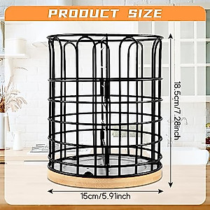 DeaLott Kitchen Utensil Holder for Countertop, 7.28'' Large Cooking Utensils Holder with Bamboo Base, Black Metal Wire Utensil Holder for Countertop, Kitchen Countertop Utensil Organizer