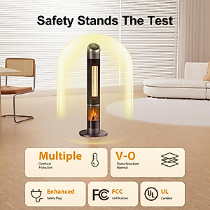 Landeagle Space Heater, Portable Heater with Thermostat, 1500W Electric Heater with Remote Control, 80°Oscillation, 24H Timer, Room heater with Tip-over & Overheat Protection for Indoor Use(Grey)