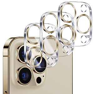 UniqueMe [3 Pack Compatible for iPhone 14 Pro Max/iPhone 14 Pro Camera Lens Protector,[Case Friendly][Scratch-Resistant] - Gold