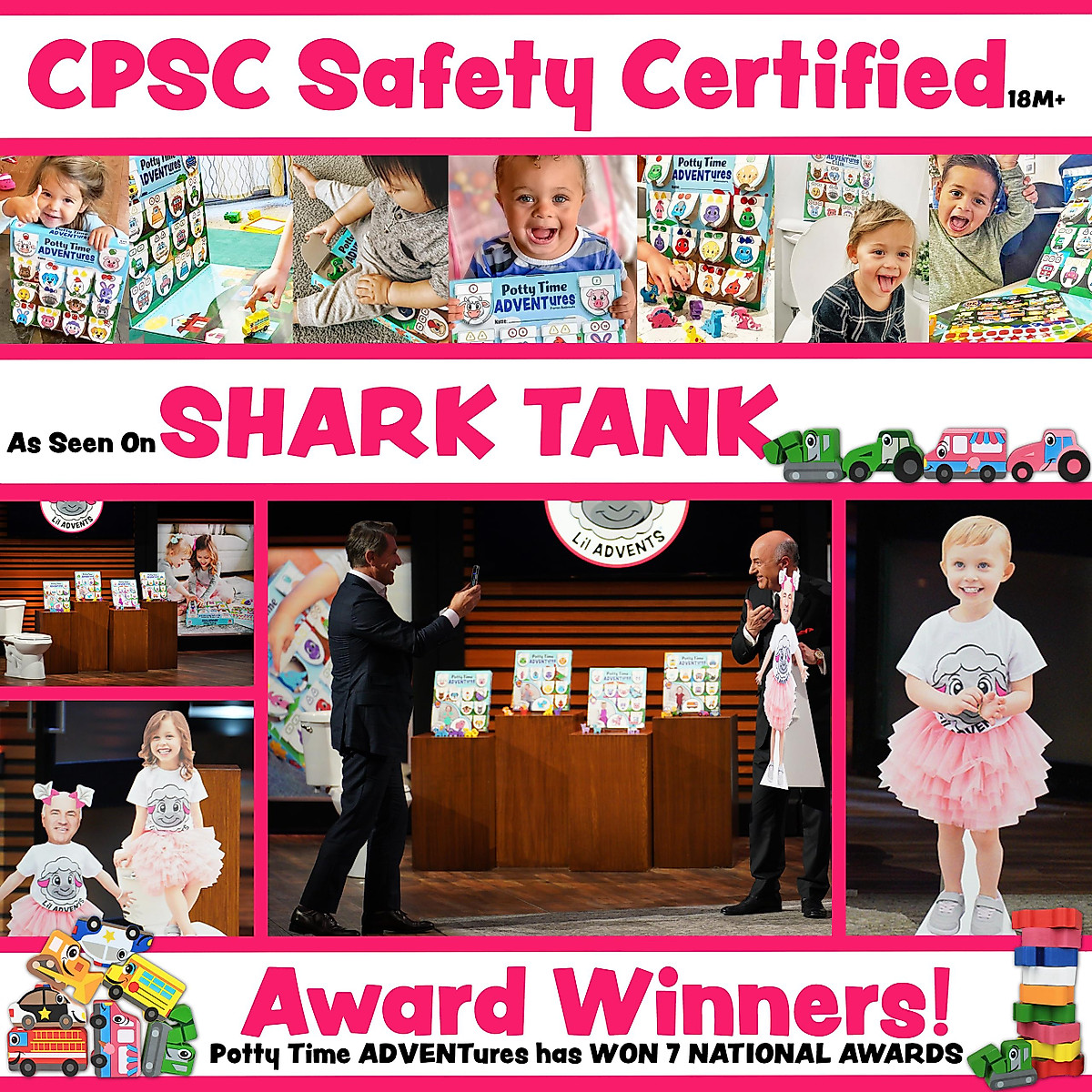 Potty Time Adventures Potty Training Chart for Toddlers by Lil ADVENTS - 14 Wooden Stacking Block Toys - Potty Training Advent Game, Behavior Reward Chart, Car Stickers, Activity Board - Busy Vehicles