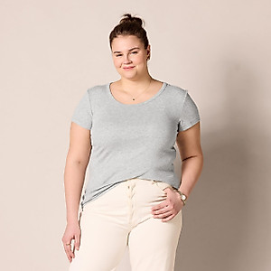 Amazon Essentials Women's Slim-Fit Cap-Sleeve Scoop Neck T-Shirt, Pack of 2, Charcoal Heather/Light Grey Heather, Small