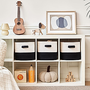 R RUNKA Storage Cube Baskets for Organizing-3 Pack - 11 inch Square Baskets for Cube Storage Closet Storage Bins- Woven Cube Storage Bins for Shelves- Cube Drawer-Toy Storage |White & Black