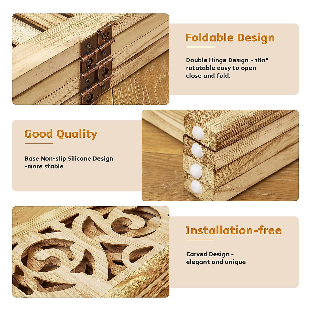 Svimi Folding Room Divider, 5.6Ft 4 Panels Wood Carved Privacy Screens, Free Assembled Freestanding Portable Reversible Functional Decorative Partition for Home Office Restaurant Bedroom (Wood)