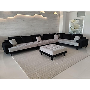 Stendmar L Shape U Shape Reversible Modern Microfiber Fabric Sectional Couch Sofa Set S150D (S150DBK-Black, 142-182" L x 110-150" D x 35" H)