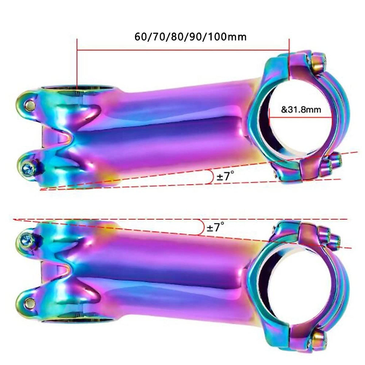 ZECHAO Bike Handlebar Stem,31.8mm Colorful Bike Handlebar Riser, Adjustable Plus Or Minus 7/17 Degree CNC Mountain Road Bike Stem for BMX Mountain Bike Stem (Color : 7 Degrees, Size : 100mm)