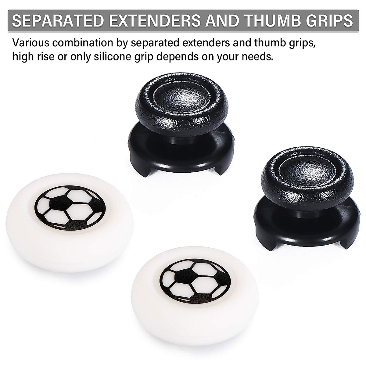 Playrealm FPS Thumbstick Extender & Printing Rubber Silicone Grip Cover 2 Sets for PS5 Dualsenese & PS4 Controller (Soccer)