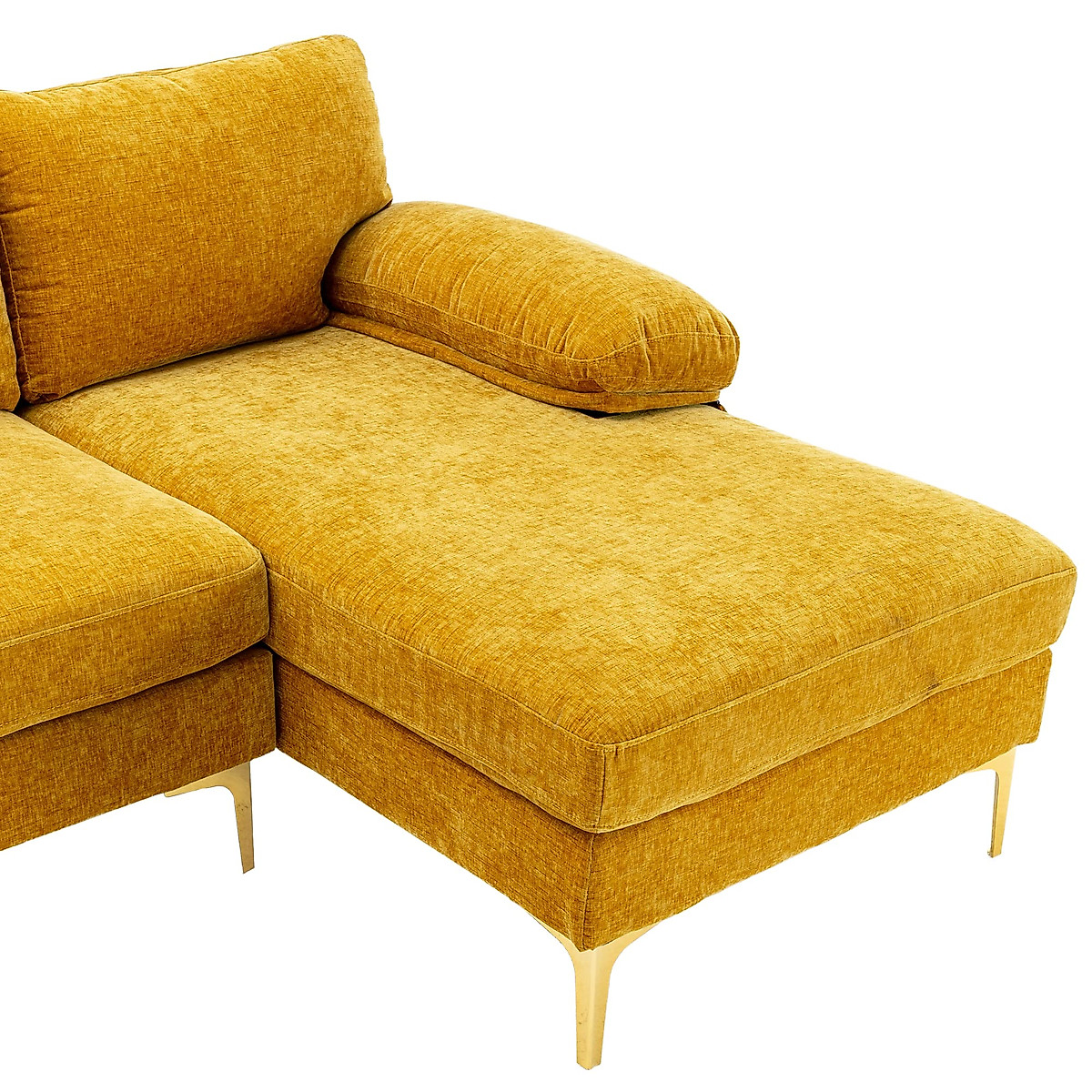 Pvillez Modern Sectional Sofa with Double Chaise Large Convertible Couches Chenille U-Shape Couch with Rolled Arms and Golden Legs Oversize Yellow Sofa for Living Room Comfortable Modular Sofa