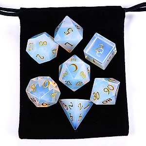 Opalite 7 Pieces D&D Gemstone Dice Set DND Polyhedarl Dice Set for Dungeons and Dragons RPG Games