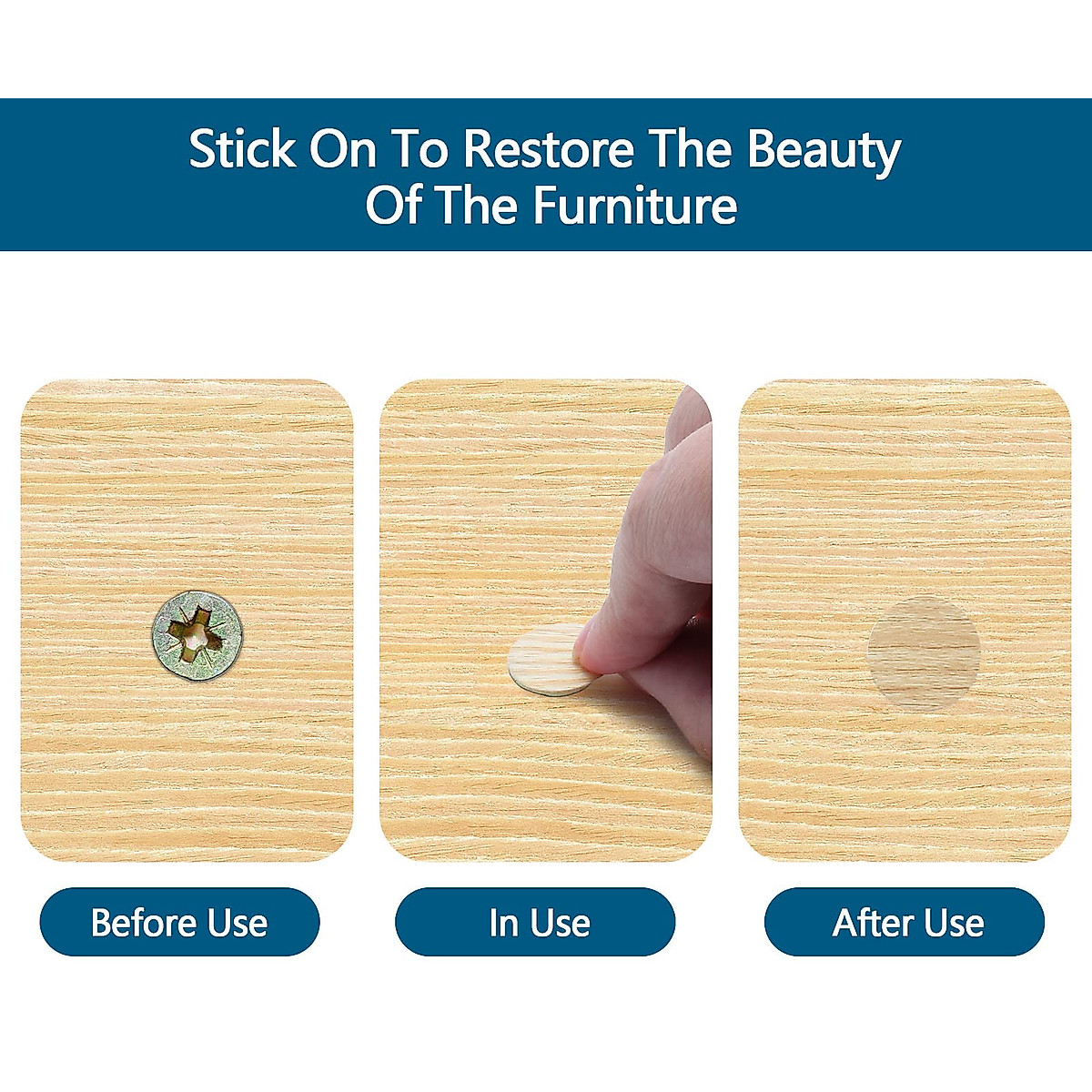 Waziaqoc 216pcs Self-Adhesive Screw Hole Stickers (Maple), 4-Table Sheets Screw Covers Caps PVC Dustproof Round Stickers for Wooden Furniture - 21mm/0.83inch