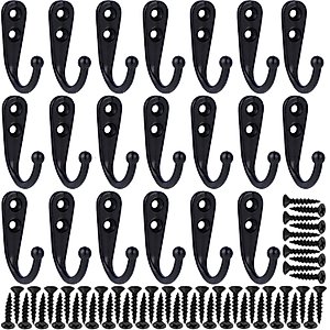 Onwon 20 Pieces Wall Mounted Hooks with 50 Pieces Screws, Vintage Style Robe Hooks Single Coat Hanger Coat Hooks (Black)