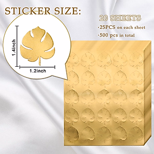 Whaline 500Pcs Gold Foil Monstera Stickers Self-Adhesive Monstera Leaves Seal Stickers Tropical Plant Leaf Label Decals for Greeting Invitation Cards Envelope Sealing Birthday Gift Wrapping Supplies