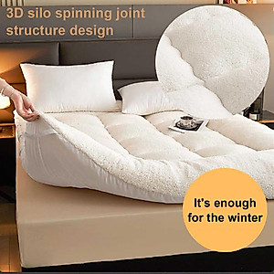 ALKANI King Futon Mattress, Winter Fleece Japanese Futon Floor Mattress, Thick Fluffy Foam Mattress Topper, Guest Foldable Mattress (Color : White, Size : King)