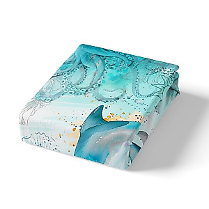 Feelyou Dolphins Duvet Cover Queen, Ocean Comforter Cover Sea Dolphins Bedding Set for Kids Boys Girls Ocean Coastal Bedspread Cover Zipper(No Comforter)