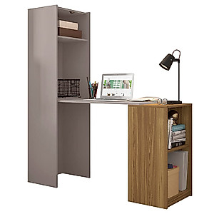 Modern Versatile Fold-Out Cabinet - 63" Height Multiple Usage Folding Desk, Pull-Out PC Laptop Workstation Desk for Study Writing, Perfect for Laundry Organization - Grey/Oak