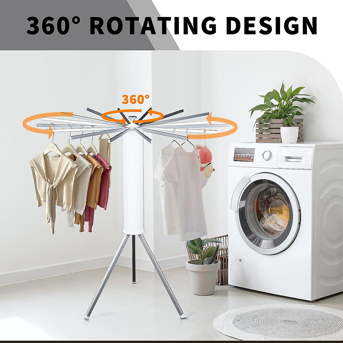 KUJIBGY Tripod Clothes Drying Rack Portable & Foldable Garment Drying Rod Space Saving Collapsible Laundry Hanging Rack for Laundry Room Balcony Bedroom Travel Indoor Outdoor
