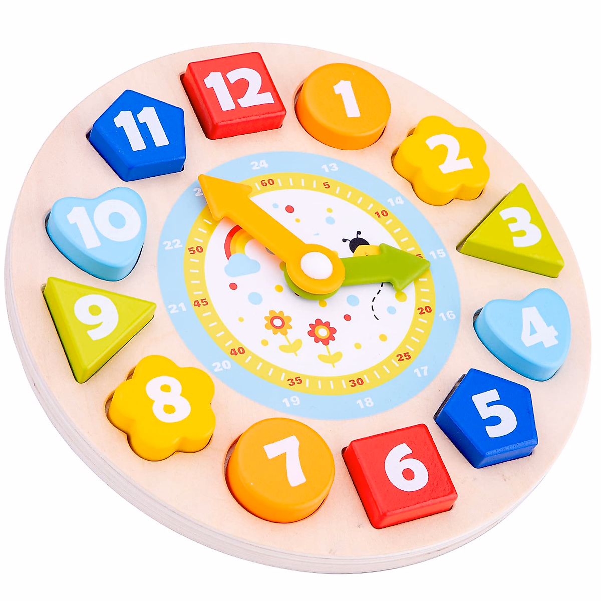 New Classic Toys Wooden Multi Clock Puzzle for Toddlers 2 Years and Up Educational Toys and Color Perception Toy for Preschool Age Toddlers Boys Girls
