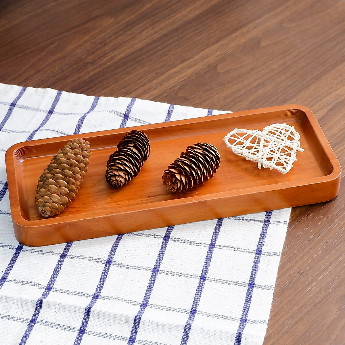 HOMBEMO Wooden Serving Trays, 11.8 Inch Wood Serving Platters of Natural Paulownia Solid Wood, Rectangular Wooden Tray, Charcuterie Board, Small Tray for Kitchen Counter Home Decor