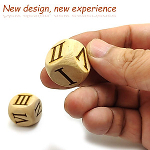 Hometu Set of 6 Pieces 20MM Wood Dice Set Creative Design Roman Number Pattern Wood Rolling Dices Party Game Roll Decider