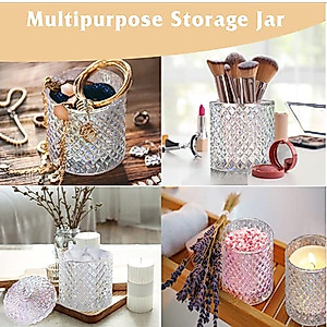 LUXETA Multi-Use Luxury Glass Apothecary Jars Embossed Candle Making Containers with Lids Home Décor Organizer for Vanity Kitchen Living Bathrooms Candy jar Decorative Votive Holders.4 Pcs -10 oz.