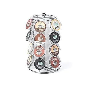 Nifty K Cup Holder – Compatible with K-Cups, Coffee Pod Carousel | 24 K Cup Holder, Spins 360-Degrees, Lazy Susan Platform, Modern Chrome Design, Home or Office Kitchen Counter Organizer