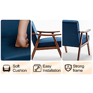 JOYBASE Accent Chair Mid-Century Modern Chair with Wood Frame Upholstered Reading Armchair for Living Room, Office, Bedroom (Velvet, Blue)