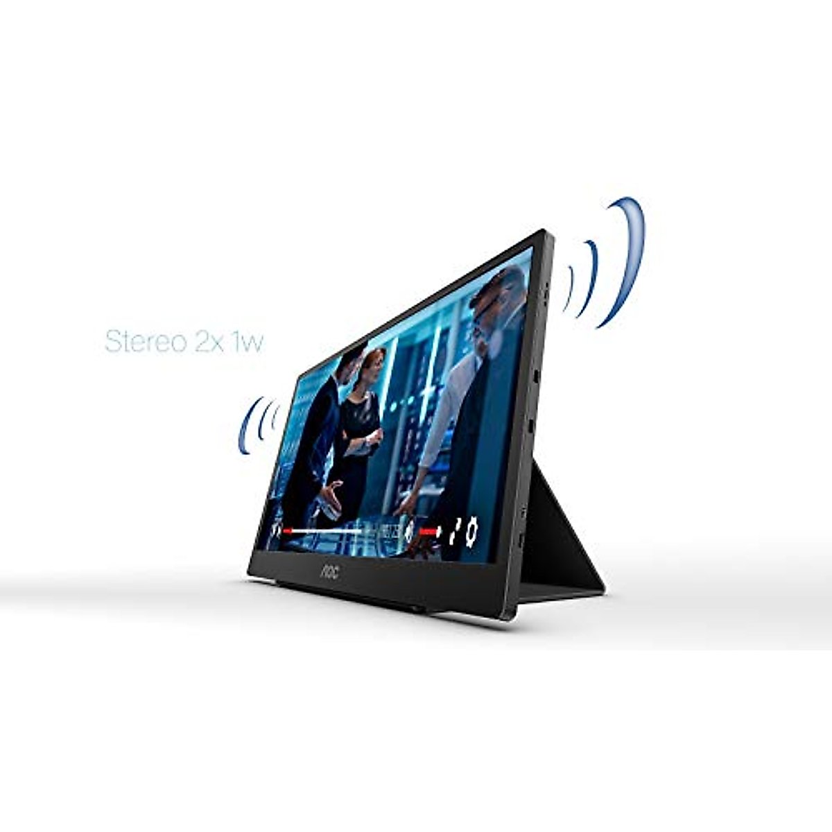 AOC 16T2 15.6" Full HD (1920 x 1080) Touch-enabled portable IPS monitor, USB-C and Micro HDMI inputs, Built-in battery, Stereo speakers, SmartCover, AutoPivot, VESA. For laptops, PC, Mac, consoles
