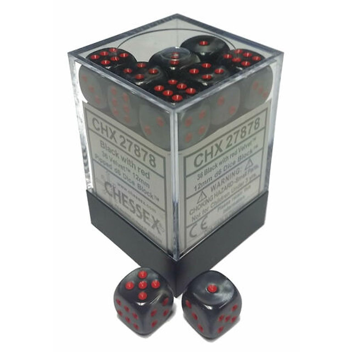 DND Dice Set-Chessex D&D Dice-12mm Velvet Black and Red Plastic Polyhedral Dice Set-Dungeons and Dragons Dice Includes 36 Dice – D6