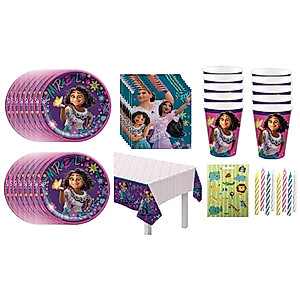 Encanto Birthday Party Supplies Bundle Pack for 16 includes Lunch Plates, Cups, Napkins, Table Cover