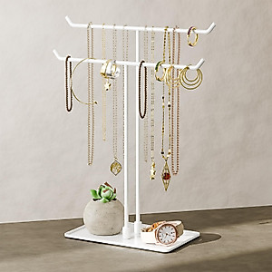 bussdis Necklace Stand Aesthetic Necklace Holder: White Metal Necklace Organizer for Home Decor