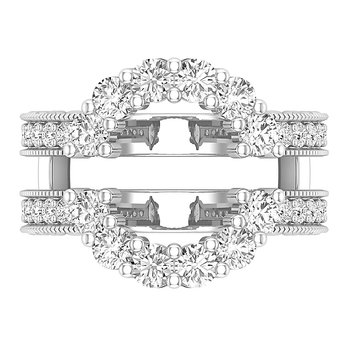 Dazzlingrock Collection Round Lab Grown White Diamond Miligrain Edge with Leaf Carved Design Wedding Enhancer Band for Her (1.99 Ctw) in 14K White Gold Size 9
