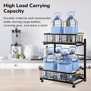 Under Sink Organizer, Pull Out Cabinet Organizer, Metal 2-Tier Under Sink Storage, Adjustable Height Rack Shelf Drawers Sliding Basket for Kitchen Bathroom Utility Room Cabinet