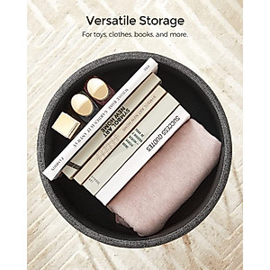 SONGMICS Vanity Stool Chair, Small Ottoman Stool with Storage, Vanity Chair, 12.2 Dia. x 16.9 Inches, 4 Metal Legs, for Makeup Room, for Living Room, Bedroom, Dark Gray ULOM002G01