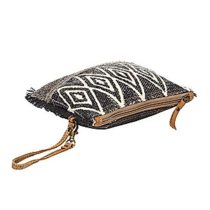 Myra Bag Second Impression Upcycled Canvas & Cowhide Leather Wristlet Pouch Bag S-1261