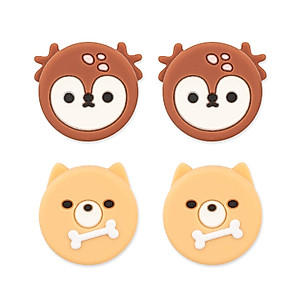 GeekShare 4PCS Cute Animal Theme Thumb Grip Caps,Soft Silicone Joystick Cover Compatible with Nintendo Switch/OLED/Switch Lite - Deer and Dog