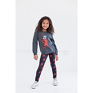 Miraculous Ladybug Little Girls Pullover Sweatshirt and Leggings Outfit Set Grey/Black 4