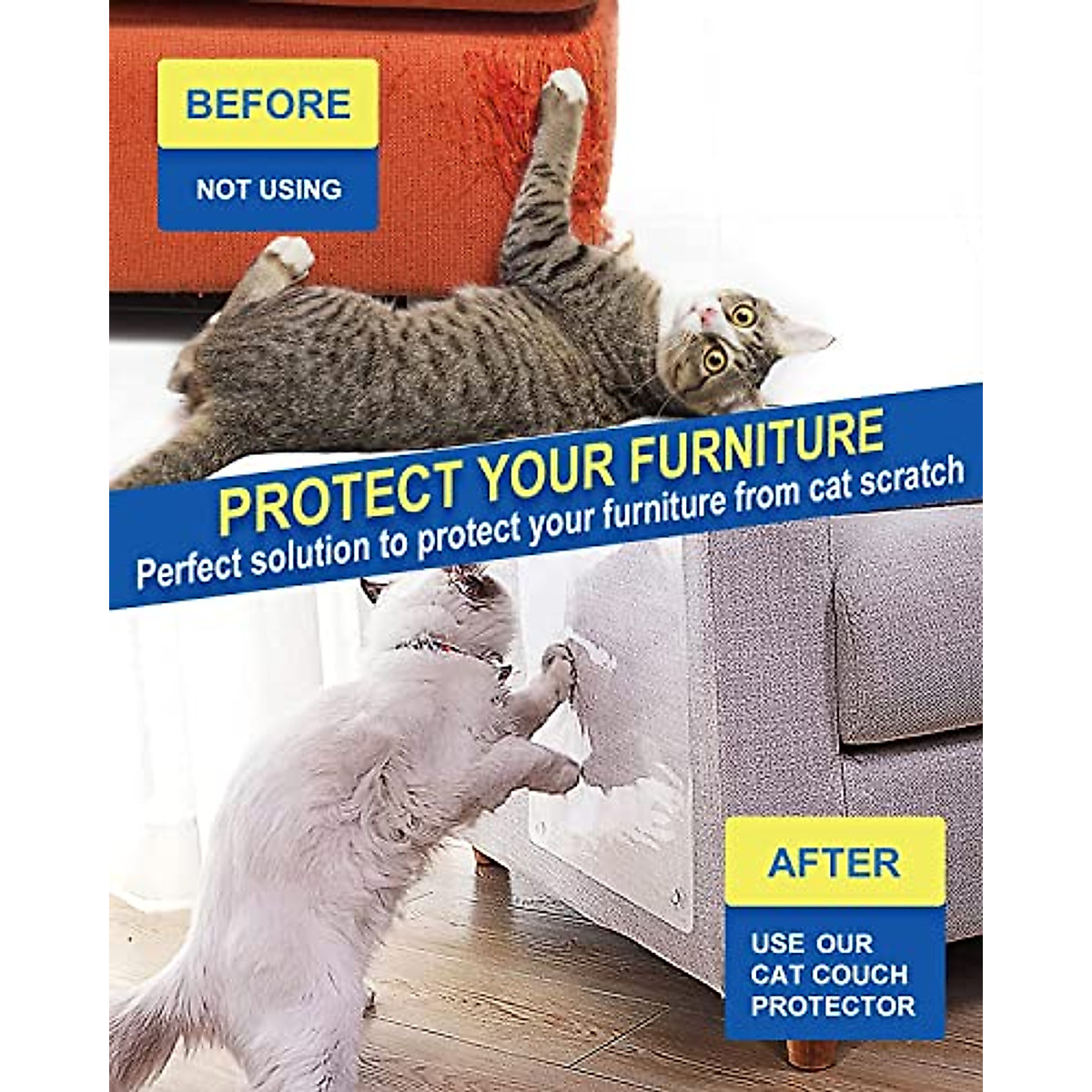 12 PCS Cat Scratch Furniture Protector for Leather, Cat Furniture Protector, Furniture Protectors from Cats, Cat Scratching Deterrent, Couch Guards for Cats, Strong Adhesion, No Residue