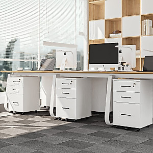 YQ FUNLIS 3 Drawer Mobile File Cabinet with Lock Under Desk Storage Drawers Small File Cabinet for Home Office,White