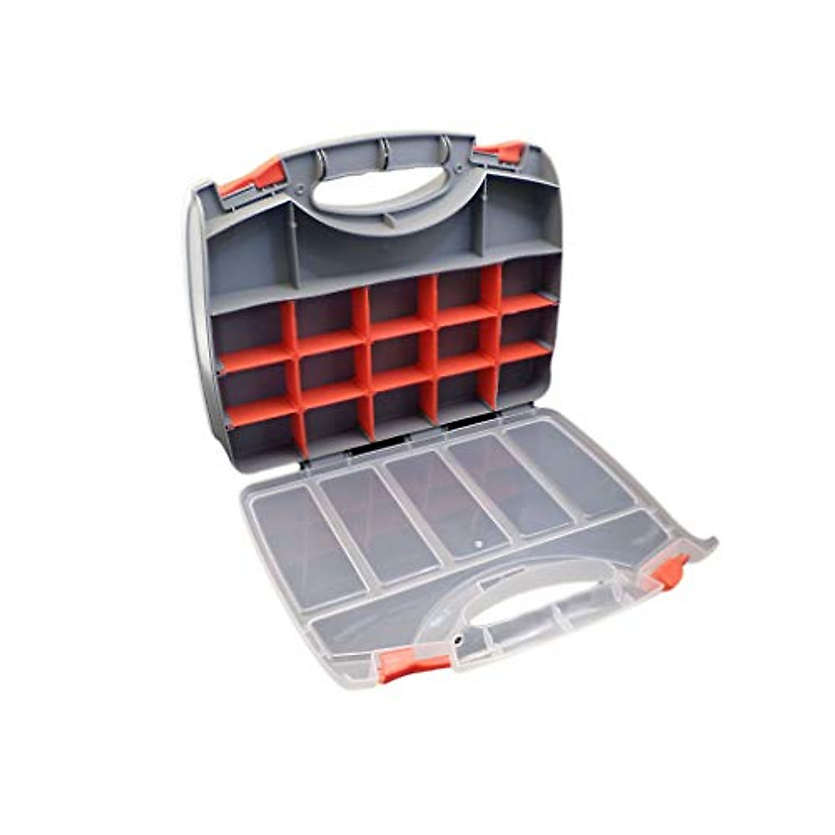 Deluxe Double Sided Storage Organizer Carrying Case with 36 Compartments - Used as a Tacklebox/Tool box/Craft Sorter. Holds Fasteners/Screws/Fishing/Tackle/Tools/Crafts/Beads/Electronics/Components