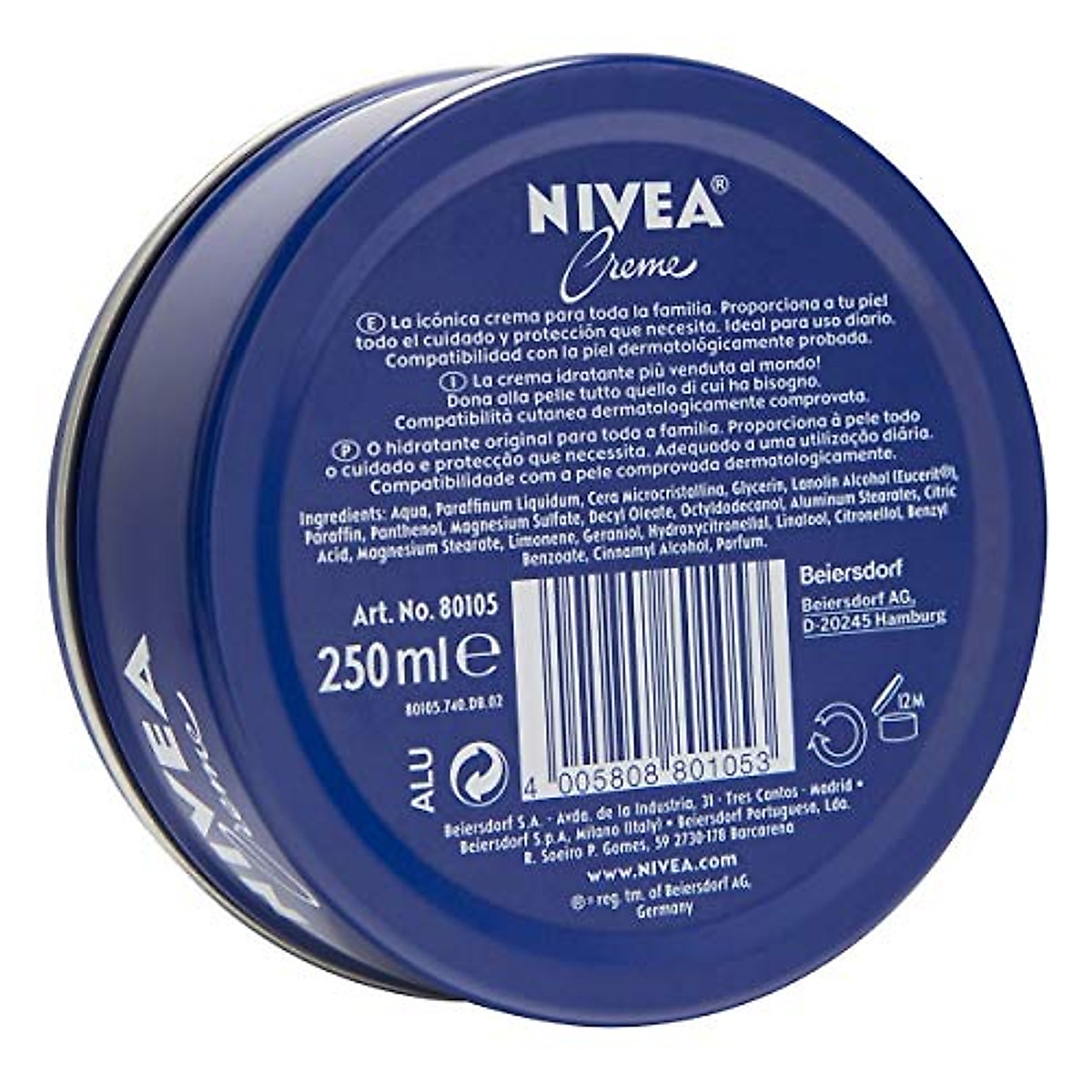 NIVEA Creme 250ml, Blue, 8.45 Fl Oz / 250 ml (8412300801058)