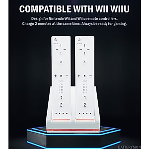 Dual Charging Station Dock + 2pcs 2800mAh Rechargeable Battery Pack for Wii/Wii U Remote Game Conroller, Controller Charger Kit with USB Cable and Batteries