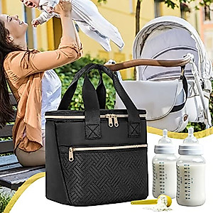 Fasrom Breastmilk Cooler Bag with Ice Pack Fits 6 Tall Baby Bottle Up to 9 Ounce for Milk Storage, Large Insulated Bottle Bag with Pockets for Nursing Moms Daycare or Travel, Black (Patent Design)