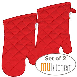 MU kitchen | MÜmitt is 100% Cotton | Heat Resistant Oven Mitts for Cooking | Machine Washable Kitchen Accessory | Set of 2 | Crimson