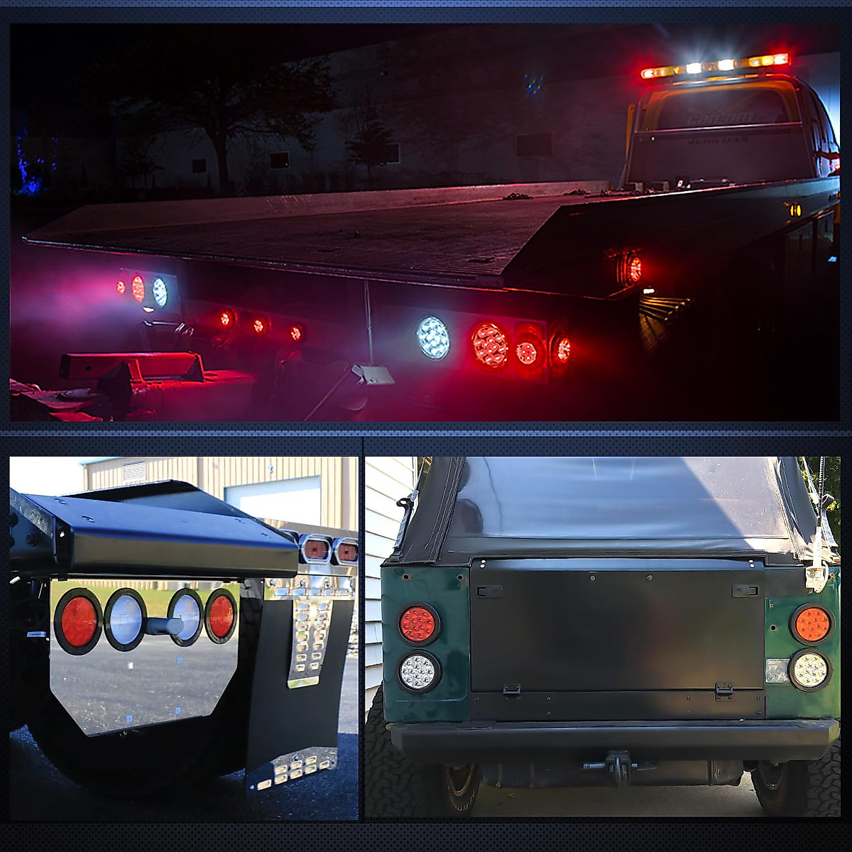 Nilight - TL-18 2PCS 4" Round Red LED Trailer Tail Lights w/Surface Mount Grommet Plugs IP67 Stop Brake Turn Tail Lights for Truck Trailer RV Jeep