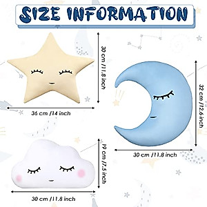 3 Pcs Children Moon Star Cloud Cushion Soft Plush Cloud Shaped Pillow Stuffed Stars and Moon Nursery Decor Home Decor for Bedroom Crib Party Supplies